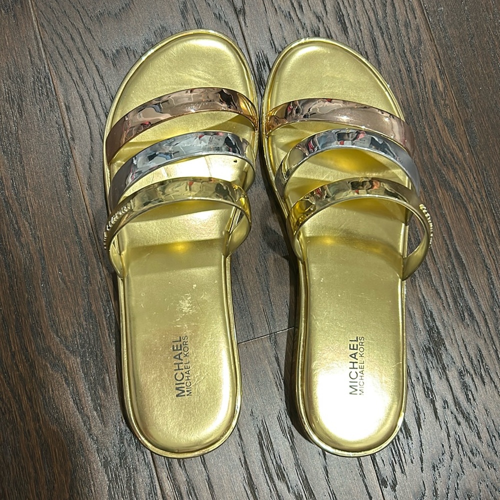 Michael Mk Keiko Metallic Strappy Gold Silver - Gem
